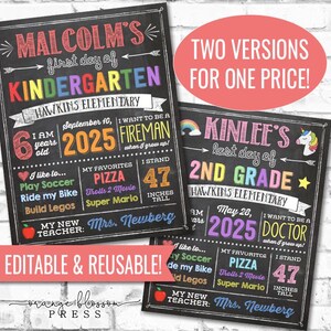Chalkboard Back to School Sign, First Day or Last Day, Editable and ...