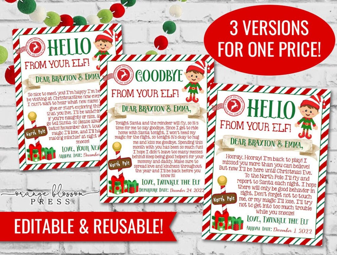 Elf Welcome Letter Goodbye Letter Hello New Elf Letter Elf - Etsy