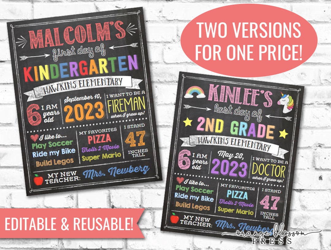 Chalkboard Back to School Sign, First Day or Last Day, Editable and ...