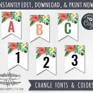 Tropical Floral Banner Printable, Tropical Baby Shower, Tropical Bridal ...