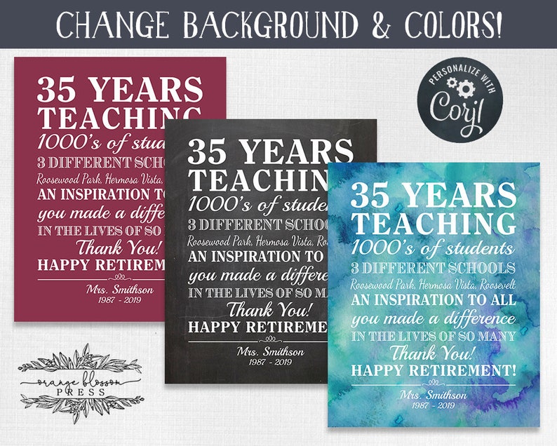 Teacher Retirement Gift Printable, 8x10 Thank You Teacher Poster ...