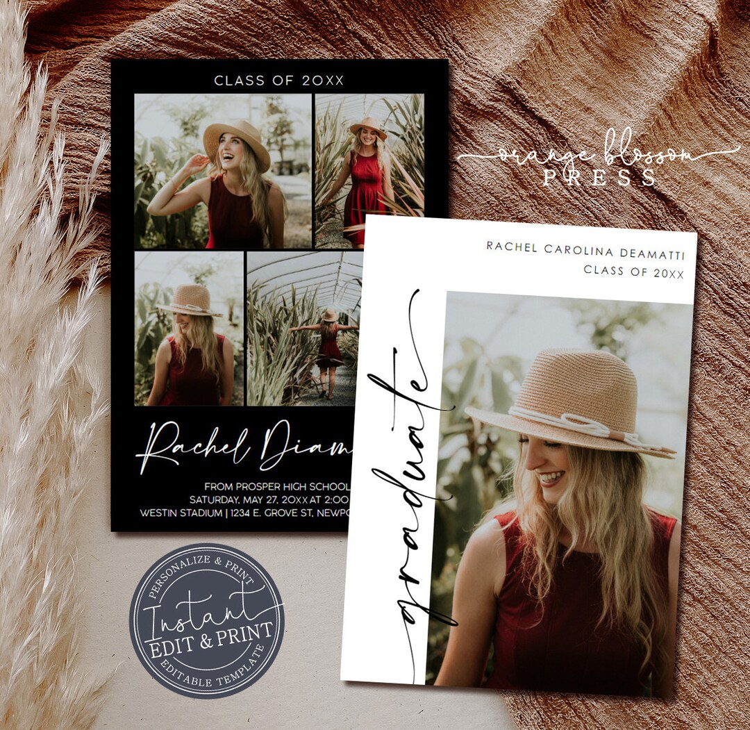 Graduation Announcement, Minimalist Grad Invitation, Modern Clean, DIY ...