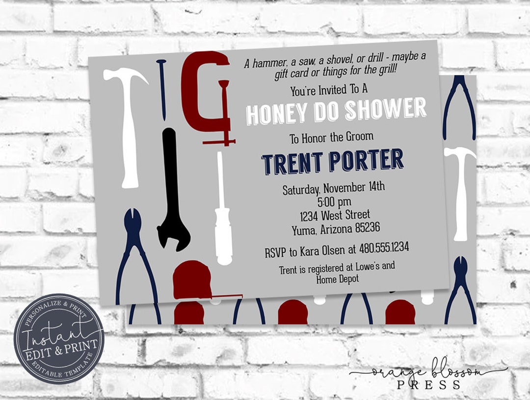 Groom's Shower Invitation, Honey Do Shower, Tool Shower, Digital or ...