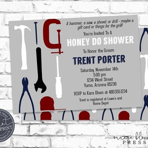 Groom's Shower Invitation, Honey Do Shower, Tool Shower, Digital or ...
