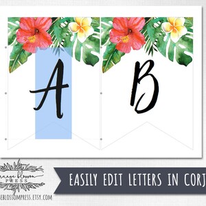Tropical Floral Banner Printable, Tropical Baby Shower, Tropical Bridal ...