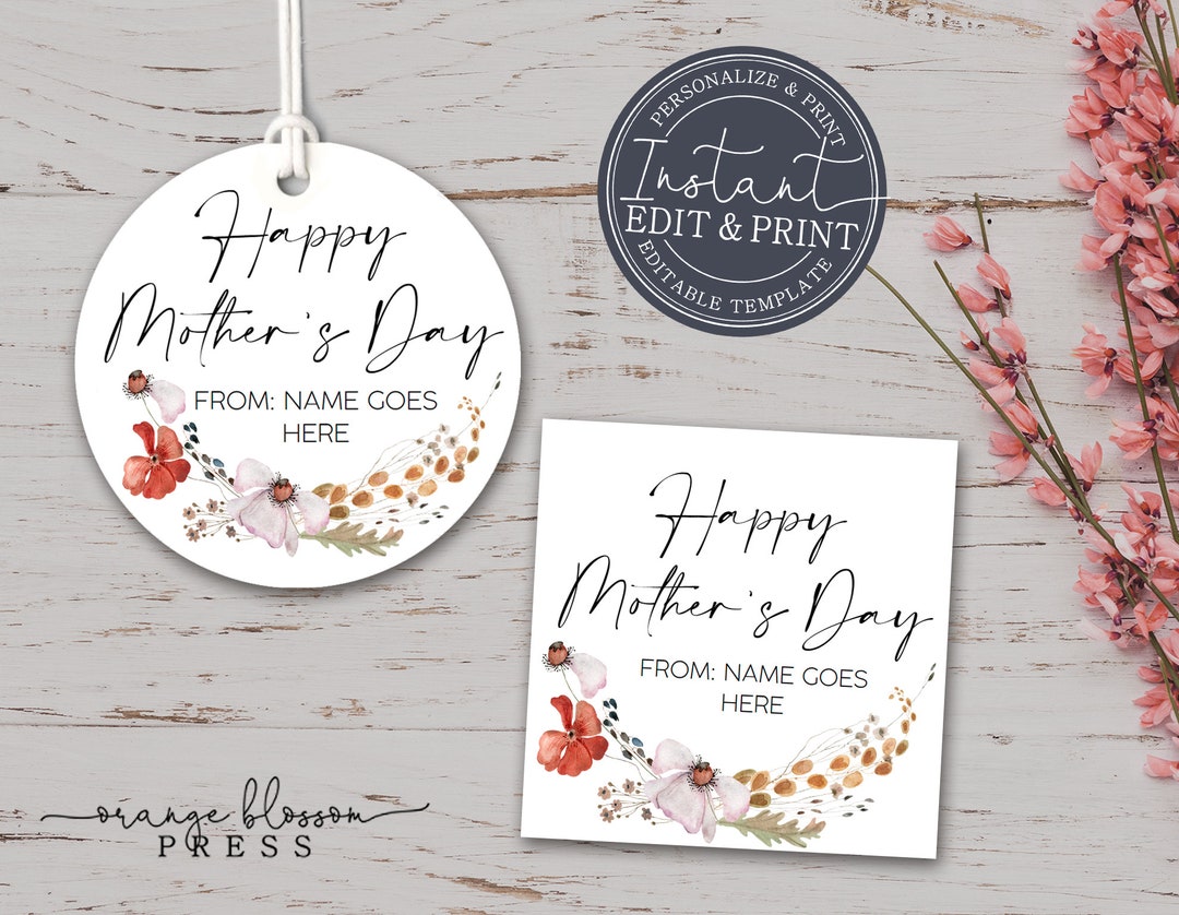 Mother's Day Gift Tags, Wildflower Treat Gift Tag, Labels, Watercolor ...