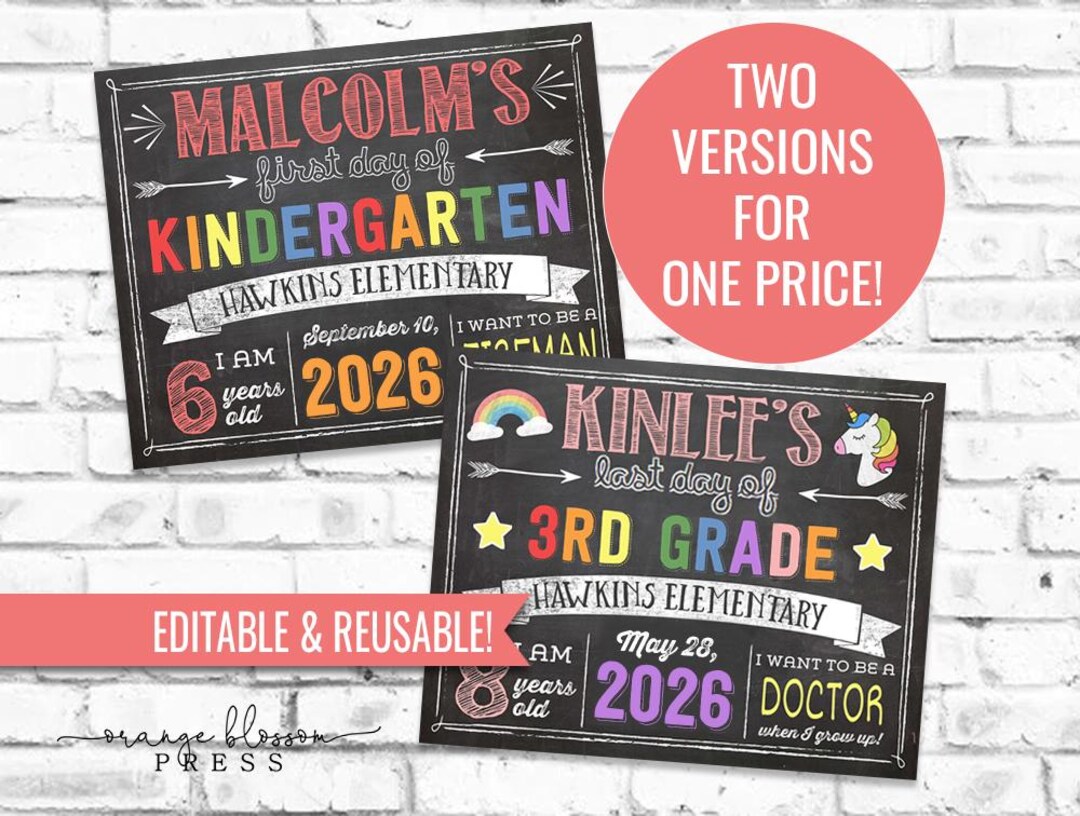 Chalkboard Back to School Sign, First or Last Day, Editable and ...