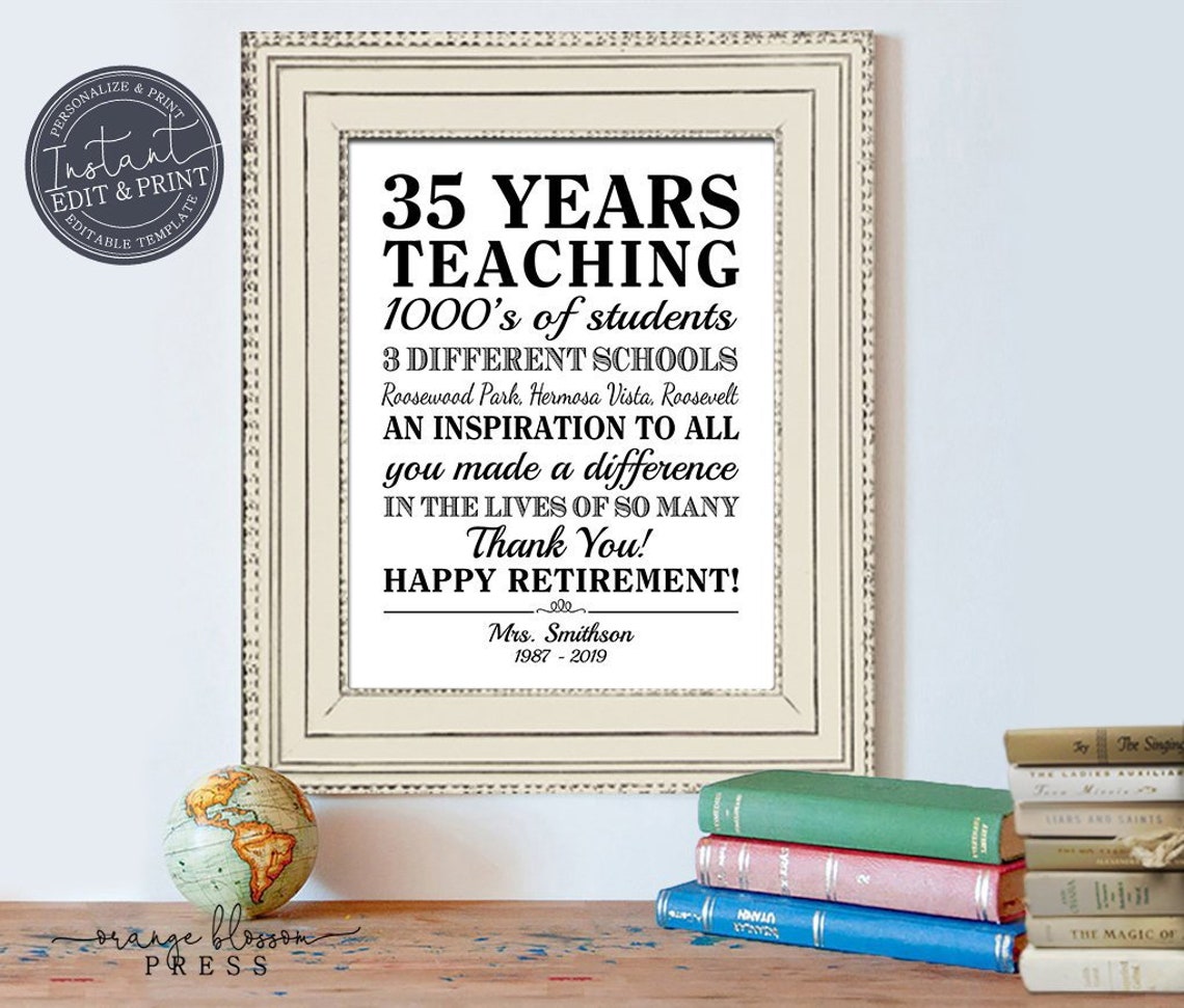 Teacher Retirement Gift Printable, 8x10 Thank You Teacher Poster ...