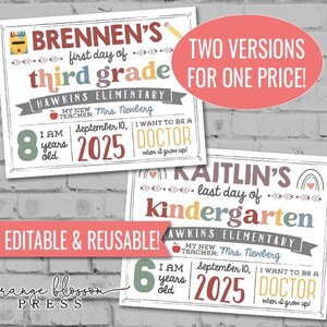 Back to School Sign, Boho White Background, First & Last Day, Editable ...