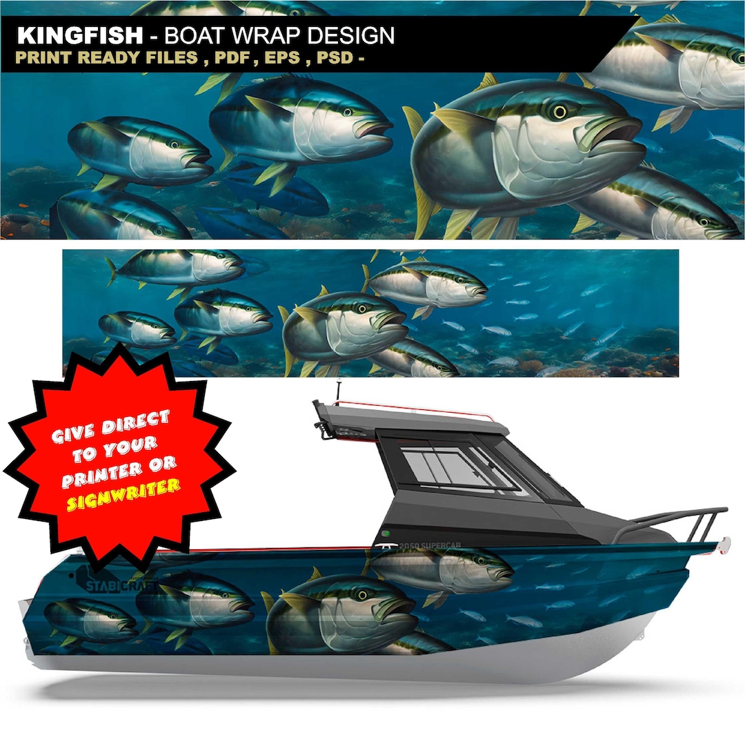 Kingfish Boat Wrap Design Custom Size & Print Formats Instant Download ...