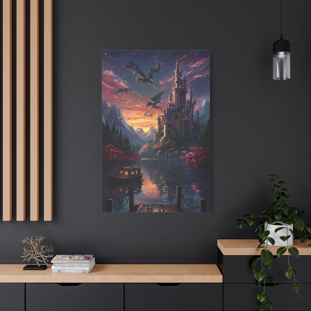 Majestic Dragon Castle Landscape Canvas, Fantasy Artwork - Etsy