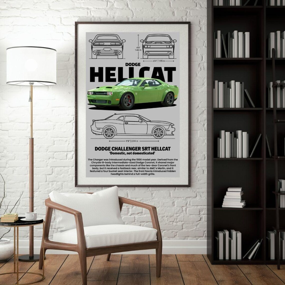 Printable Dodge Hellcat Poster | SRT Muscle Car Digital Art | Wall Art ...
