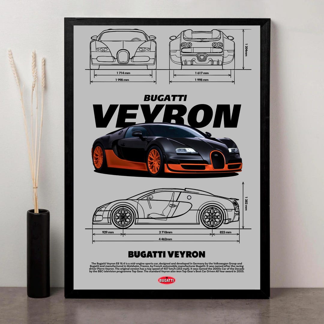 Printable Bugatti Veyron Poster | Hypercar Digital Art PDF | Luxury ...