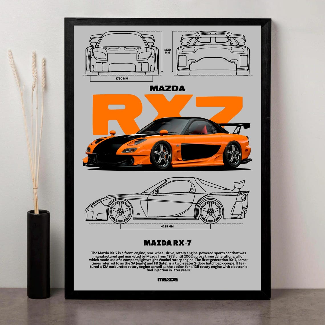 Printable Mazda RX-7 Poster | JDM Legend Digital Art PDF | Wall Decor ...