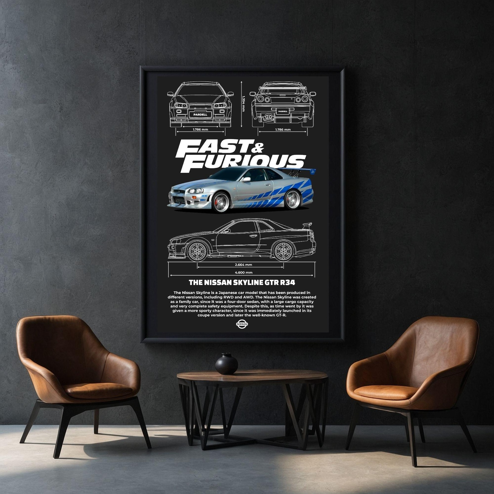 Printable Nissan Skyline GTR R34 Poster | Fast & Furious Digital Art ...