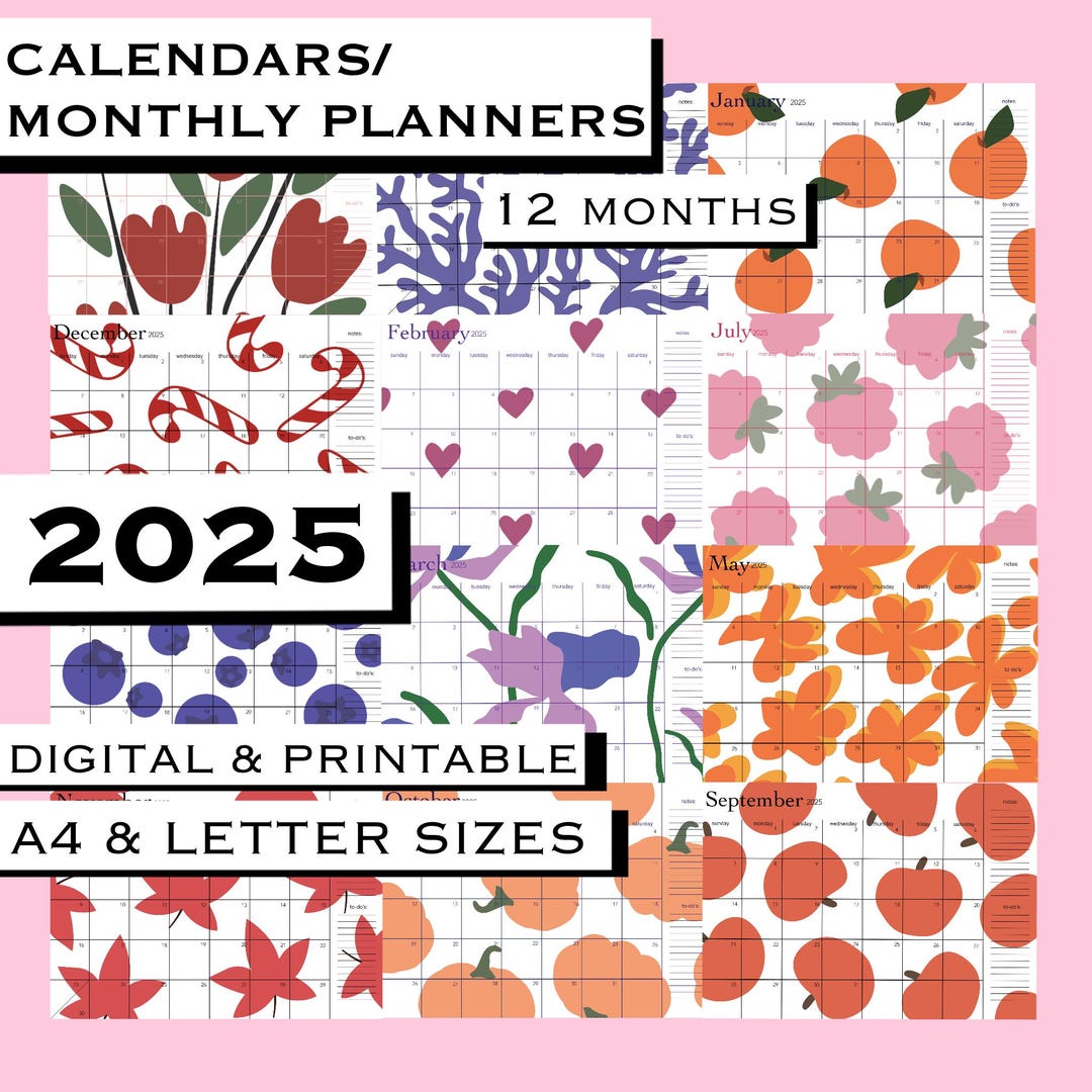 2025 Cute & Colorful Monthly Calendars | Printable Planner Set in A4 ...
