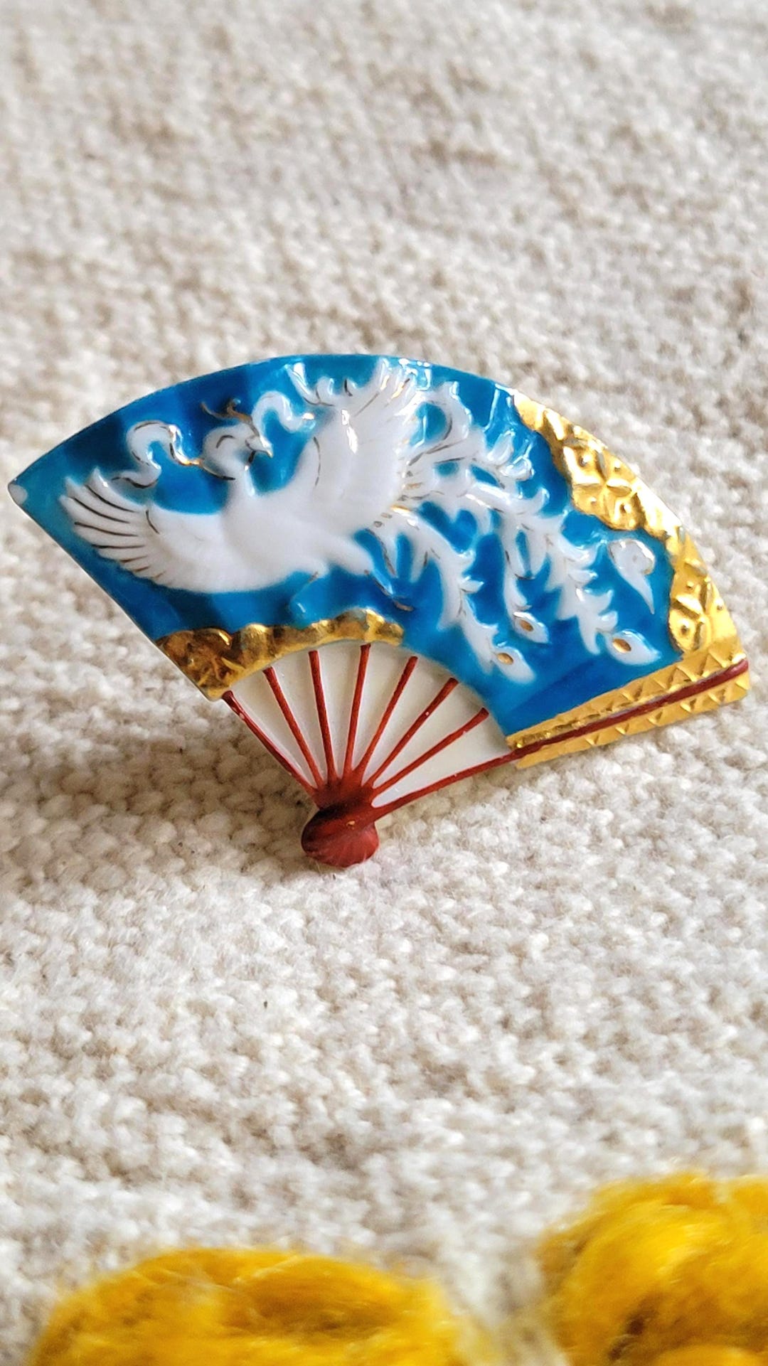 Vintage Toshikane Japan Porcelain Brooch: Hand-painted Winter Crane ...