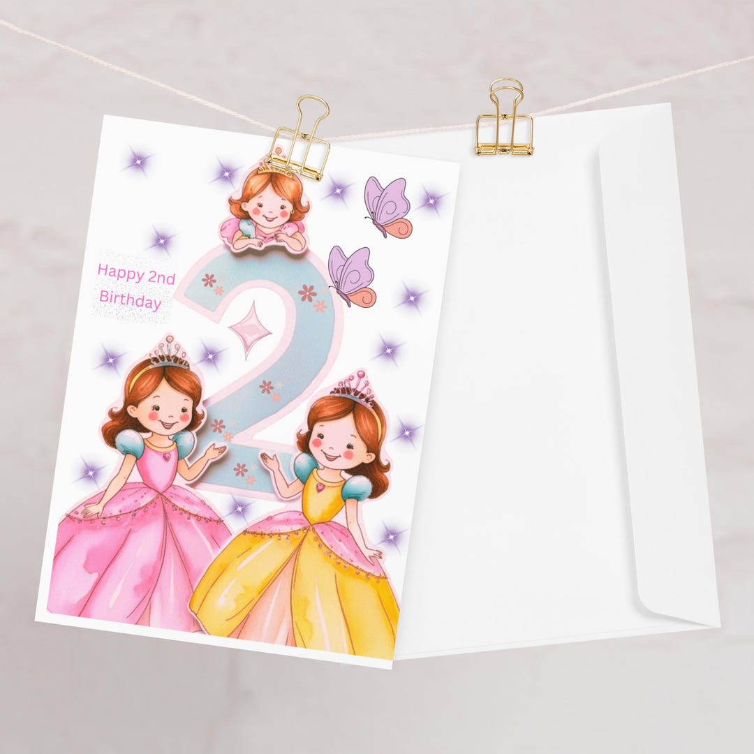 Princess Themed 2nd Birthday Card for Little Girl Perfect for Toddlers ...