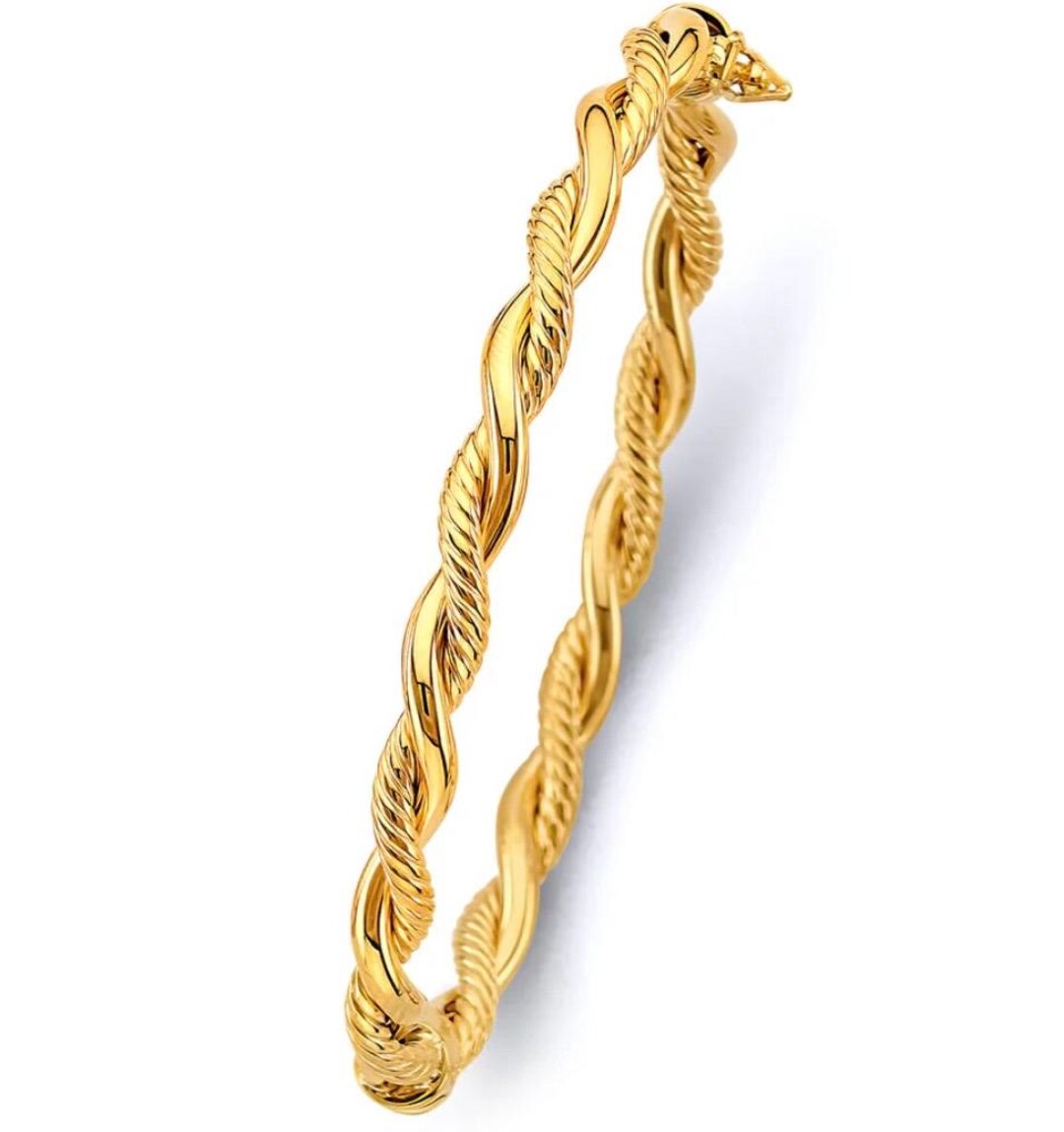Gold Twisted Bangle Bracelet - 14K Gold Rope Bracelet, Minimalist ...