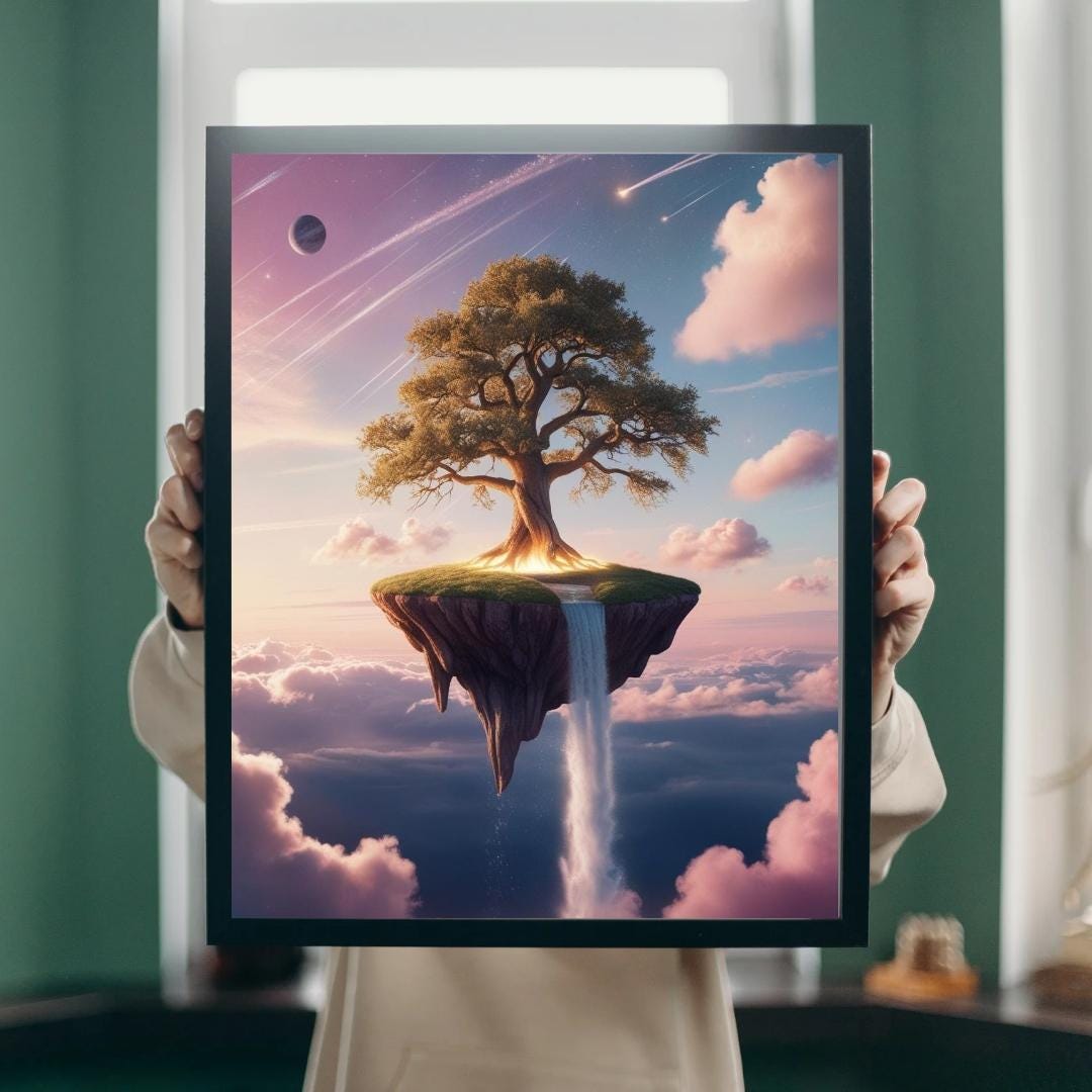 Skyroot Sanctuary – Floating Tree Island Fantasy Art | Dreamy Digital ...