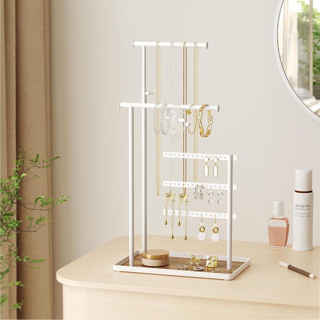 Adjustable Gold Jewelry Organizer Stand – 17.5" Tall Necklace Holder ...