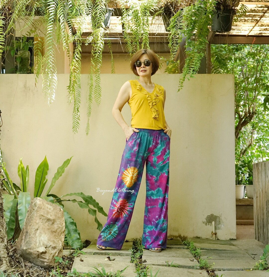 Tie Dye Palazzo Pants, Tie Dye Wide Led Pants, Boho Funky Tie Dye Pants ...