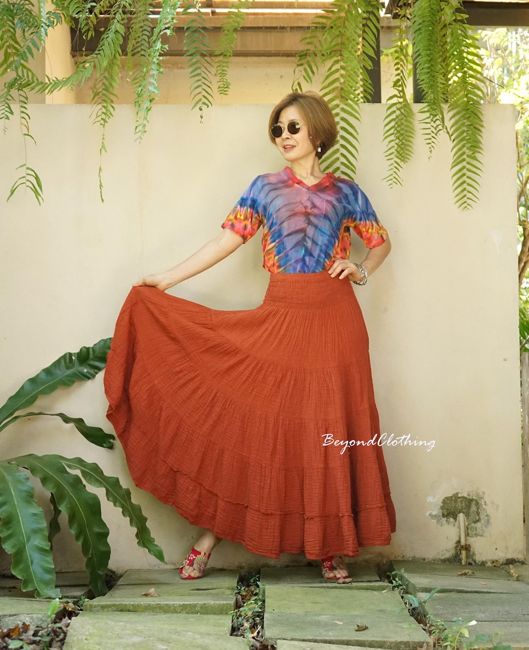 Boho Flare Tiered Maxi Burnt Orange Double Gauze Cotton Skirt or Tube ...