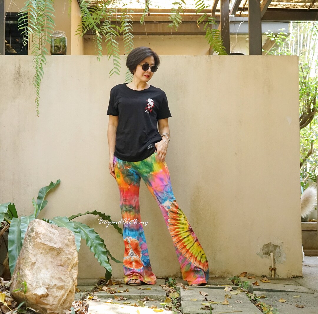 Women Casual Tie Dye Flare Leg Pants Tie Dye Full Length Skinny Pants ...