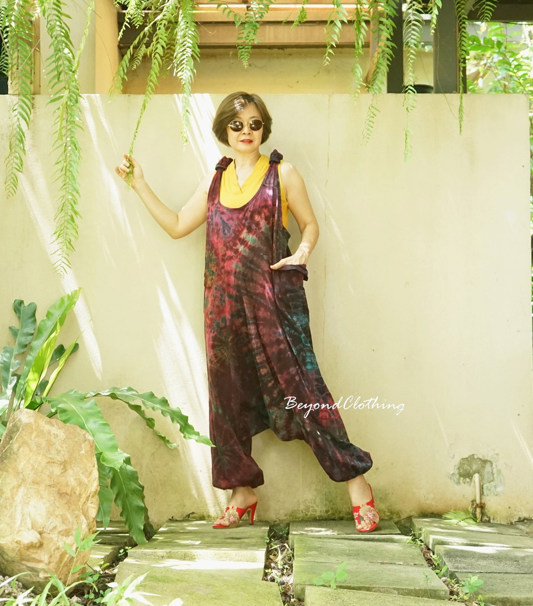 Tie Dye Baggy Harem Tank Romper, Tie Dye Dungaree, Boho Tie Dye Tank Y ...