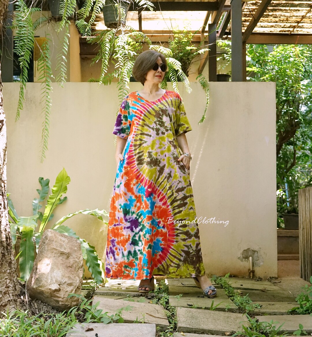 Plus Size Tie Dye Maxi Dress: Boho V Neck Cotton Resort Wear - TD4B - Etsy
