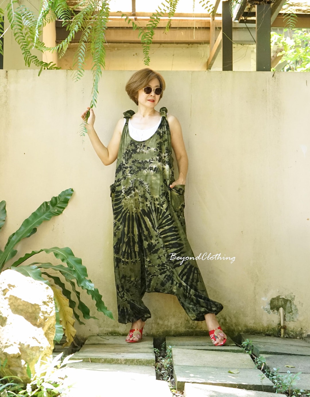 Tie Dye Baggy Harem Tank Romper, Tie Dye Dungaree, Boho Tie Dye Tank Y ...