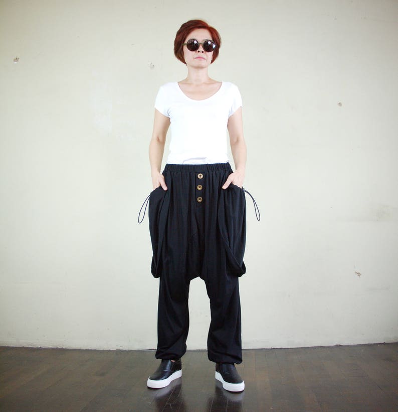 Funky Ninja Harem Drop Crotch Black Cotton Jersey Men Women | Etsy