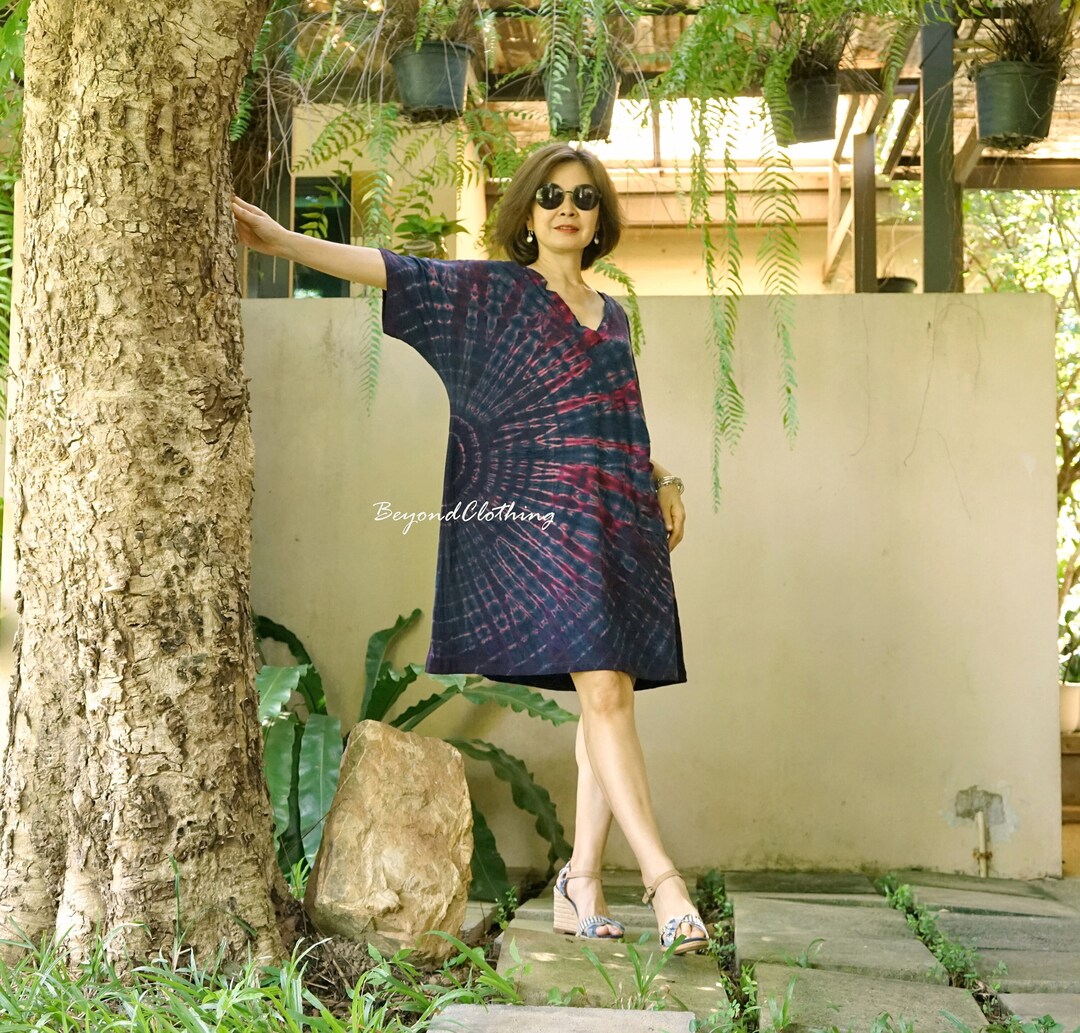 Boho Oversize Deep V Neck Front & Back Tie Dye Cotton Tunic - Etsy