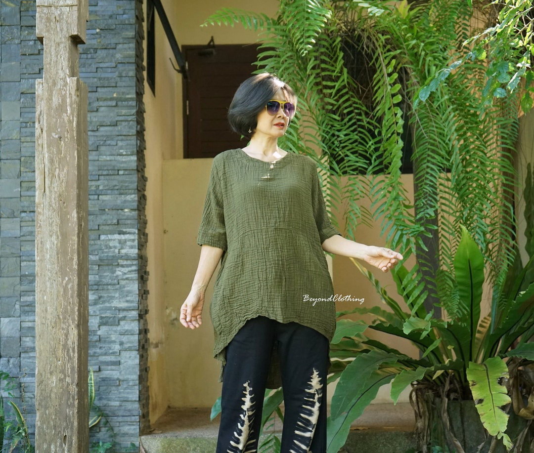 Chic Modern Oversize Loose Fit Short Front Long Back Gauze Cotton Tunic ...