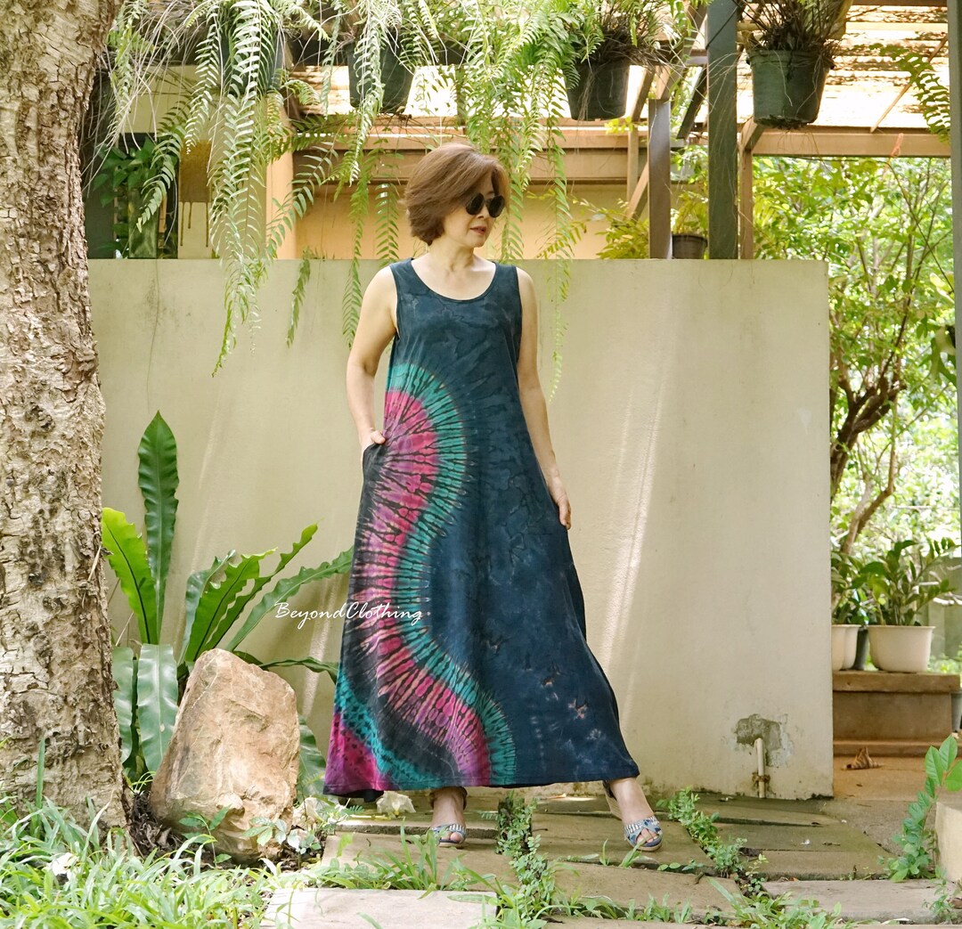 Boho Sleeveless Scoop Neck Rainbow Tie Dye Tank Dress, Hippie Tie Dye ...