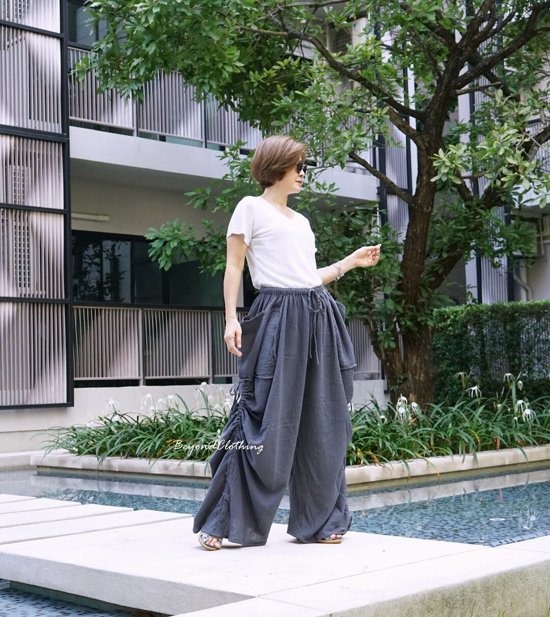 Love Me Love Me Not - Charcoal Gray Double Gauze Cotton Wide Leg Boho ...