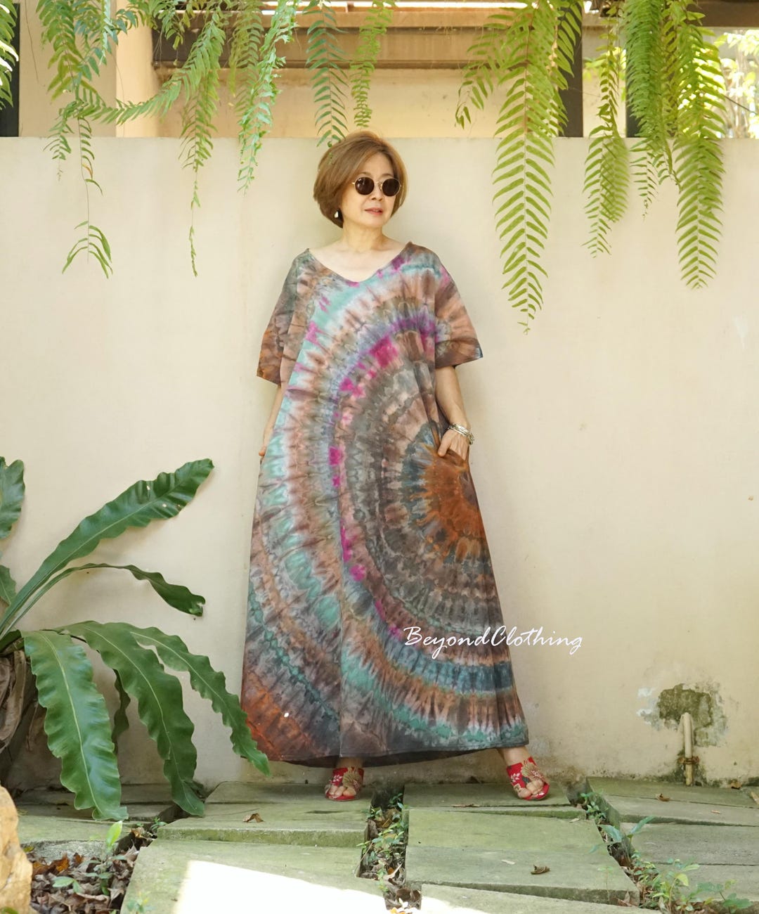 Plus Size Tie Dye Cotton Maxi Dress, Oversize Loose Fit Kaftan ...