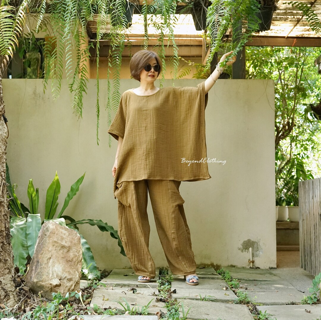 Dark Goldenrod Gauze Cotton Poncho Top Oversize Plus Size Loose Fit ...