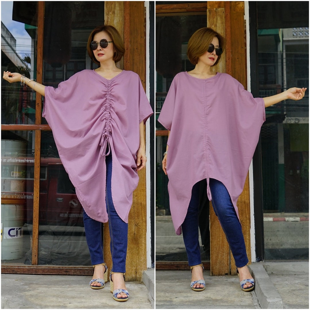 Mauve Cotton Boho Tunic: Ruching Lagenlook Top -SM-724A - Etsy
