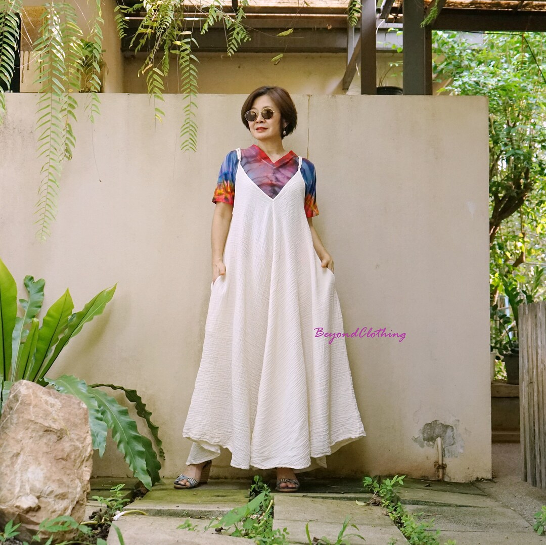 Boho Deep V Neck Adjustable Spaghetti Strap Ivory Gauze Cotton Romper ...