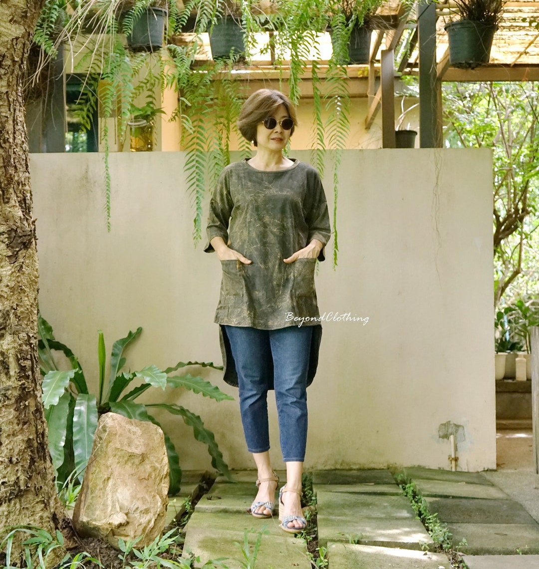 Chic Modern Short Front Long Back Stonewashed Cotton Women Lagenlook ...