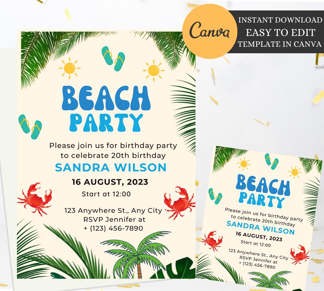 Editable Beach Birthday Invitation, Beach Invite, Beach Party ...