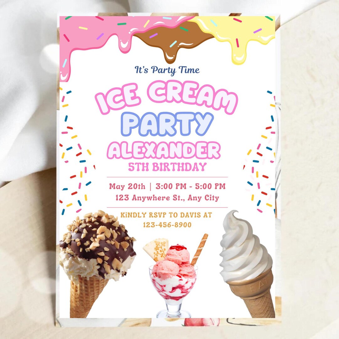 Ice Cream Party Birthday Invitation, Ice-cream Sweet Party Invite, Here ...