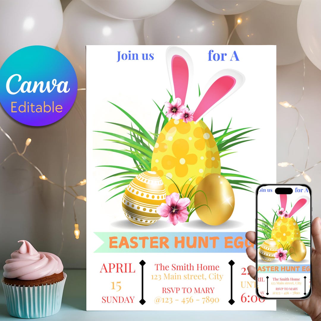 Easter Egg Hunt Invitation, Easter Egg Invite, Easter Invitation, Bunny ...