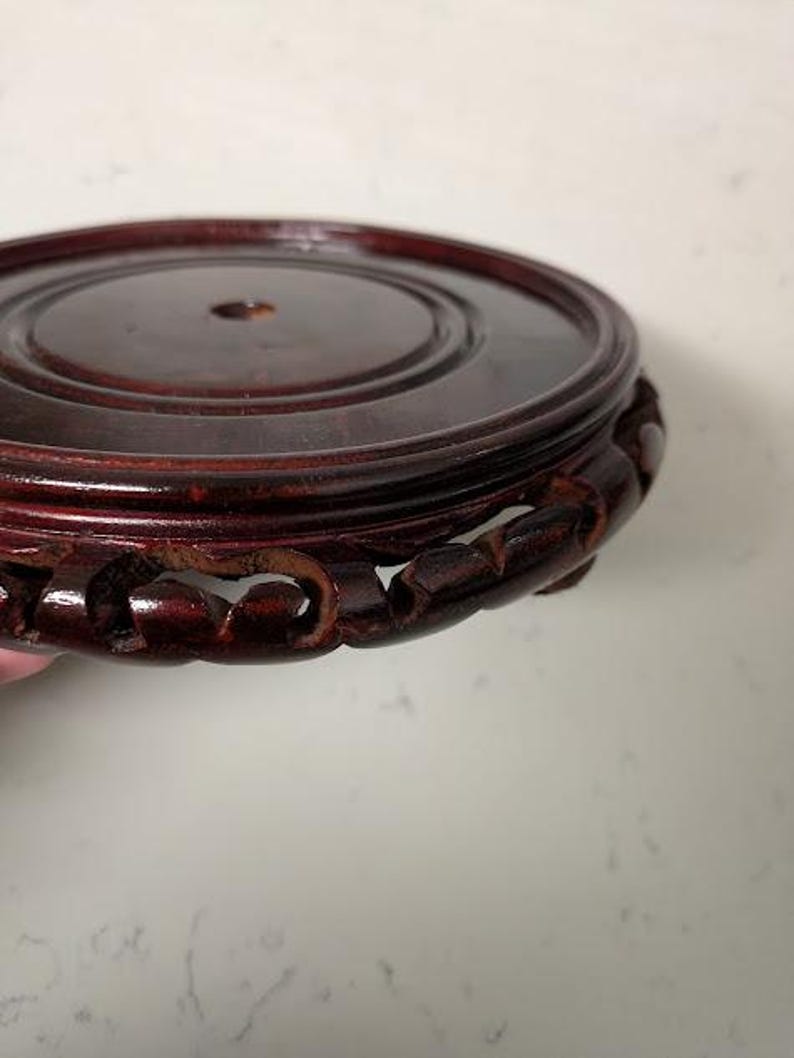 Asian Carved Detailed Pedestal Stand Vase Display Hardwood Riser 7.25 ...