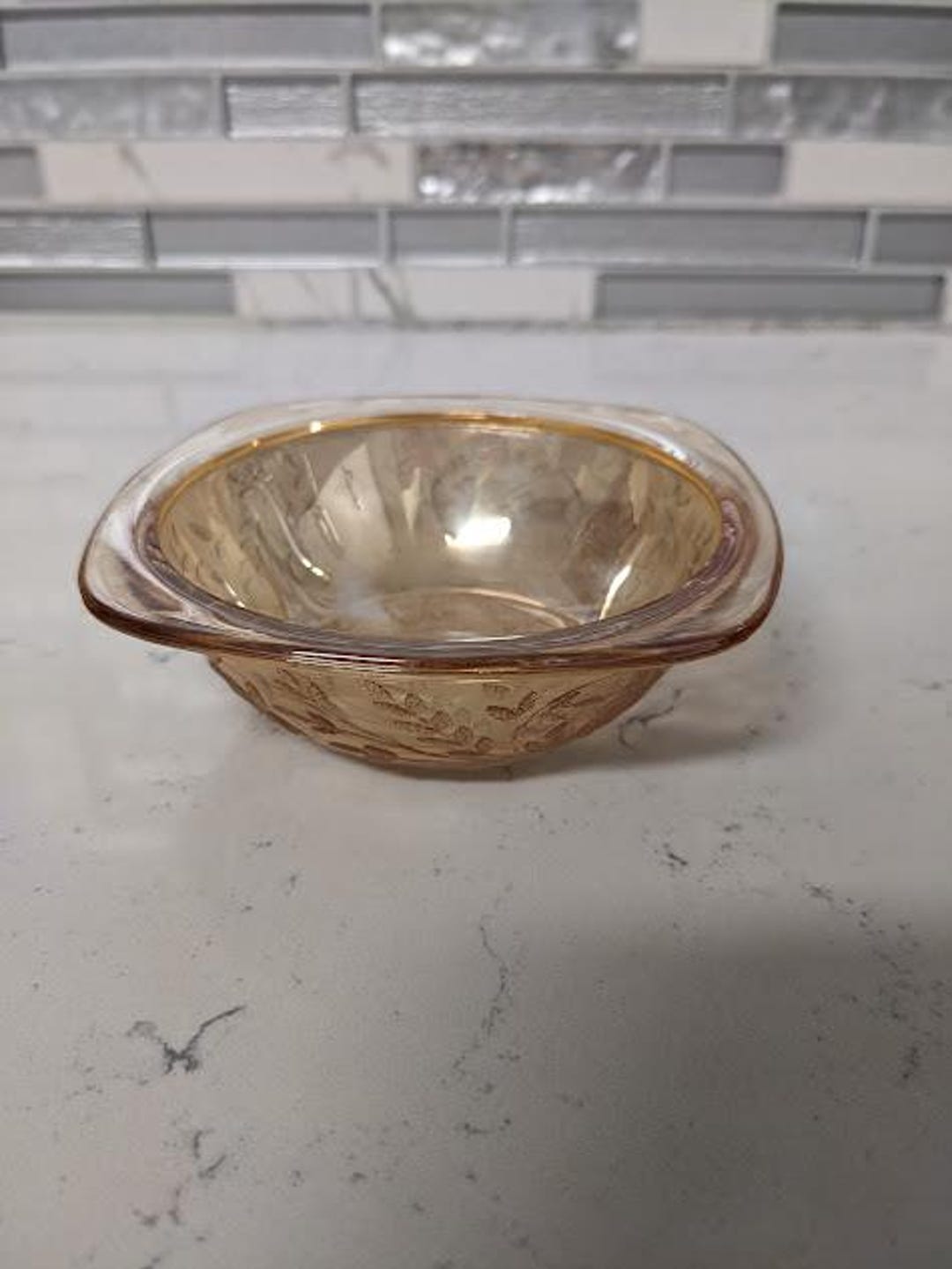 Jeannette Glass Floragold Louisa Amber Marigold Pattern Glass Bowl ...