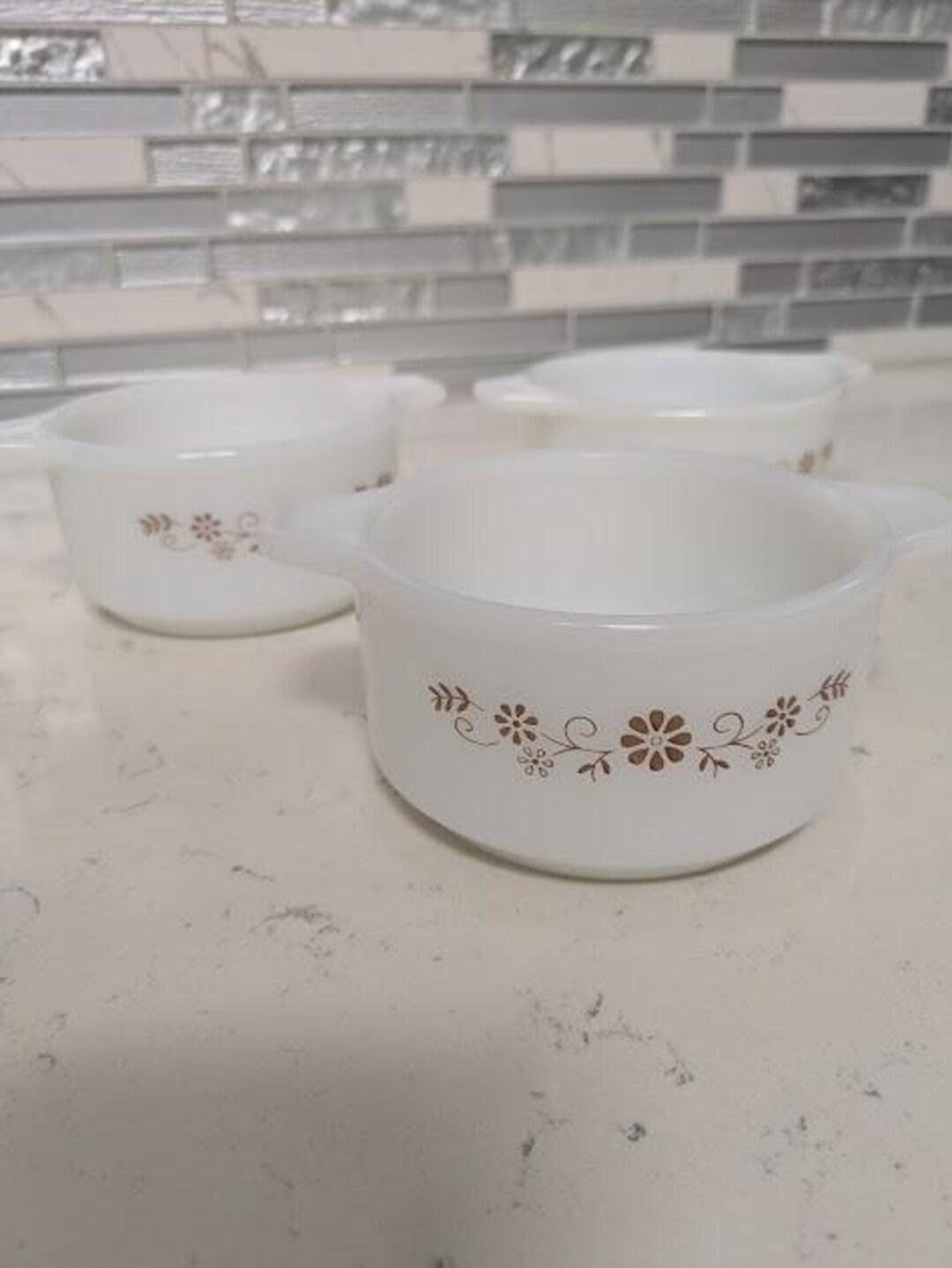Dynaware Pyr-o-rey Small Casserole Dish With Brown Floral Design Set of ...