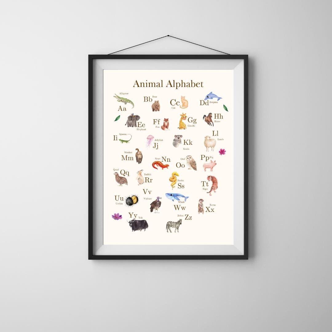 Watercolor Animal Alphabet Poster | A-Z Educational Wall Art for Kids ...