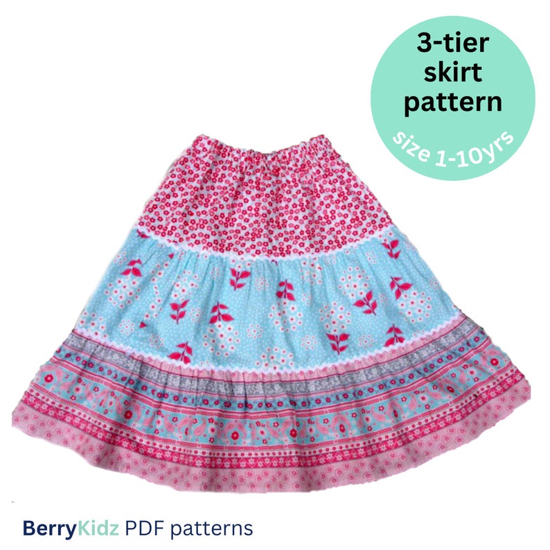 Girls 3-tier Twirly Skirt Sewing Pattern: Sizes 1-10 (PDF Pattern) - Etsy
