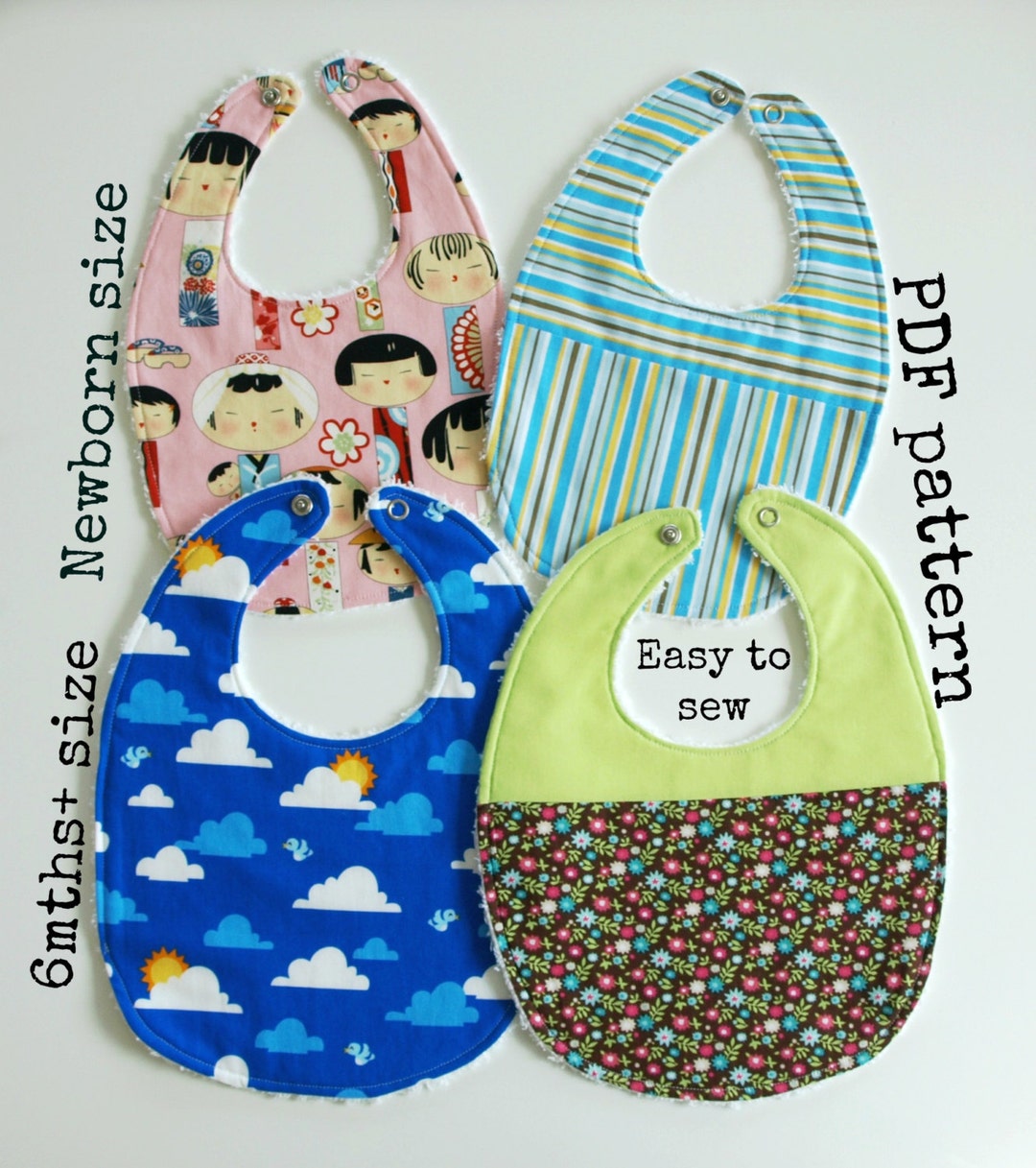 Baby Bib Tutorial, Baby Sewing Pattern, 2 Sizes 4 Bibs to Make, Easy ...